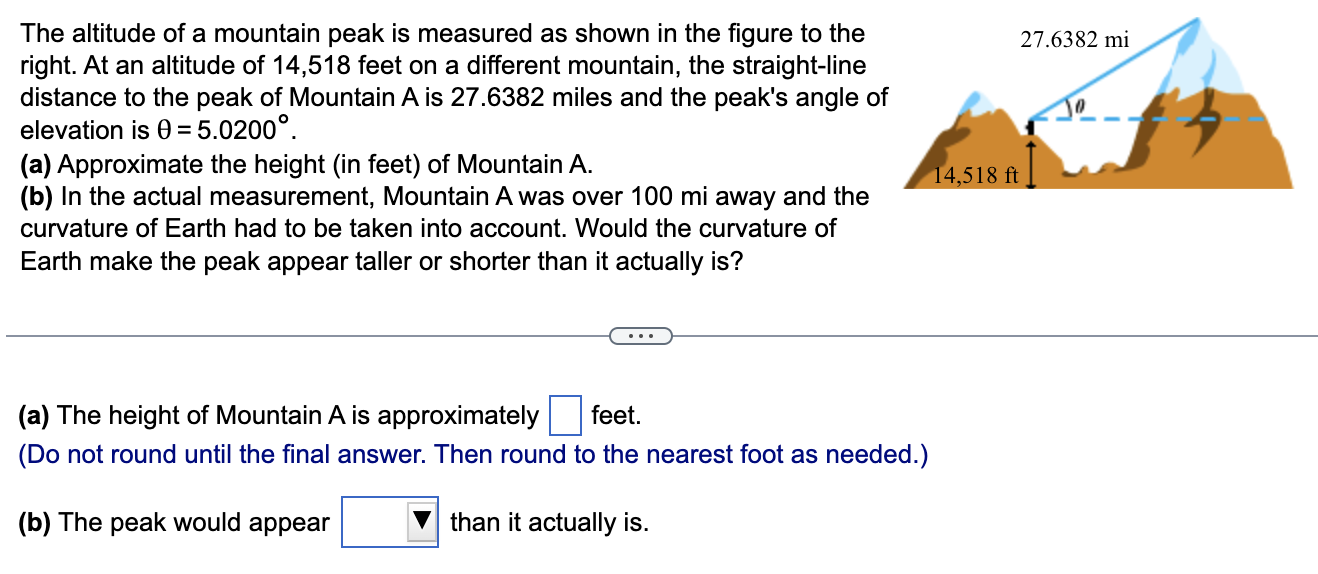 Solved The altitude of a mountain peak is measured as shown | Chegg.com