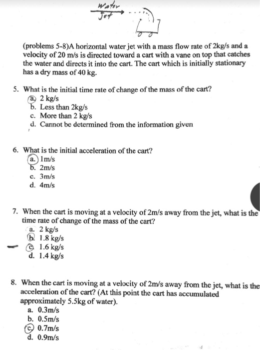 Solved Water (problems 5-8)A horizontal water jet with a | Chegg.com