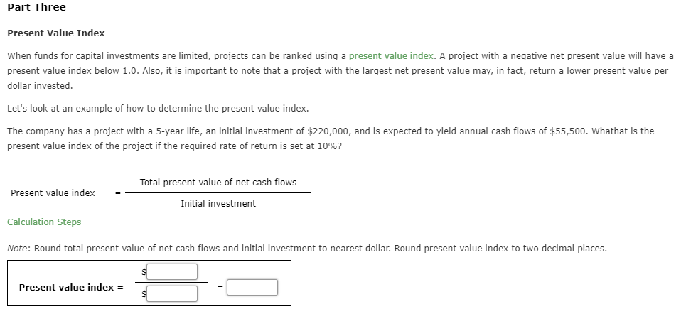 Solved Part Three Present Value Index When funds for capital | Chegg.com