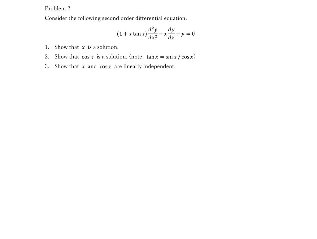 Solved Consider the following second order differential | Chegg.com