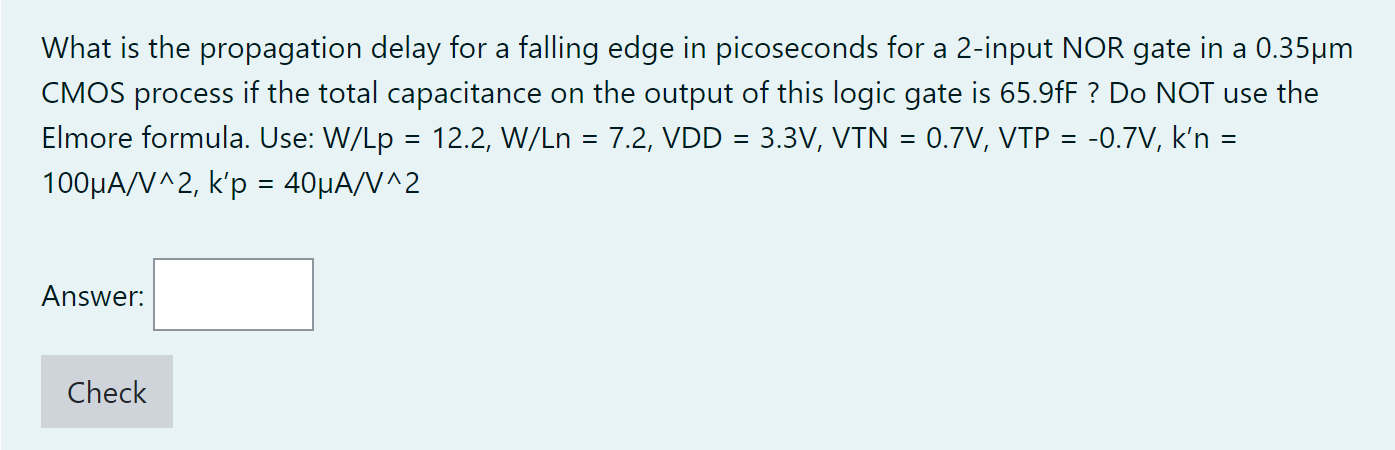 Solved What is the propagation delay for a falling edge in | Chegg.com
