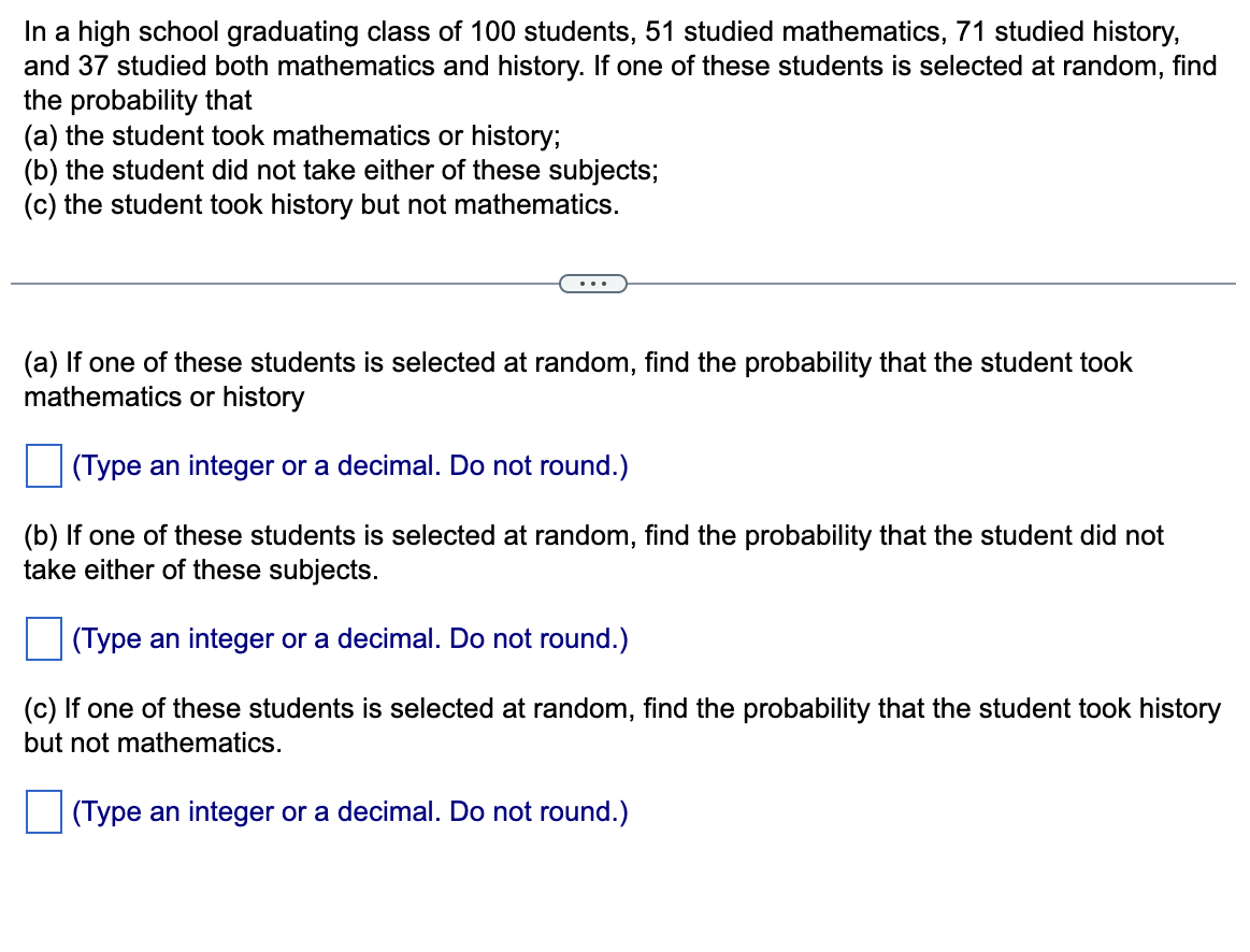 Solved In a high school graduating class of 100 students, 51 | Chegg.com