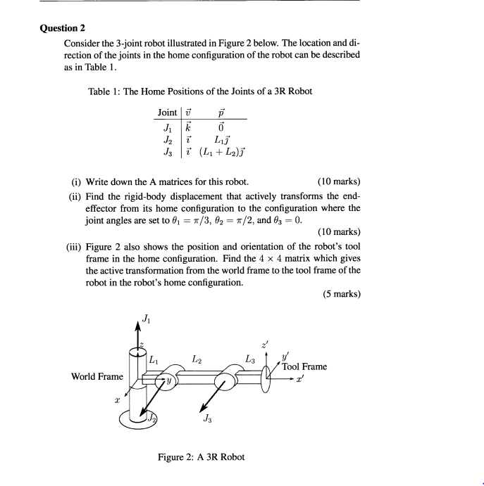 Solved Question 2 Consider the 3-joint robot illustrated in | Chegg.com