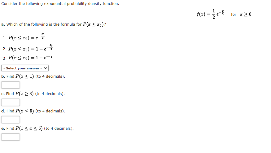 Solved Consider the following exponential probability | Chegg.com