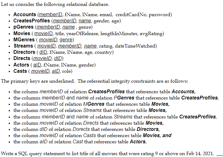 Solved In SQL write a statement to list title of all movies | Chegg.com