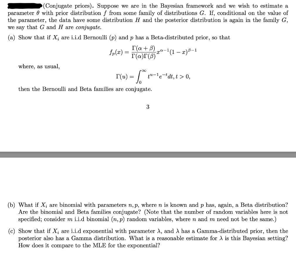Solved Conjugate Priors Suppose We Are In The Bayesian
