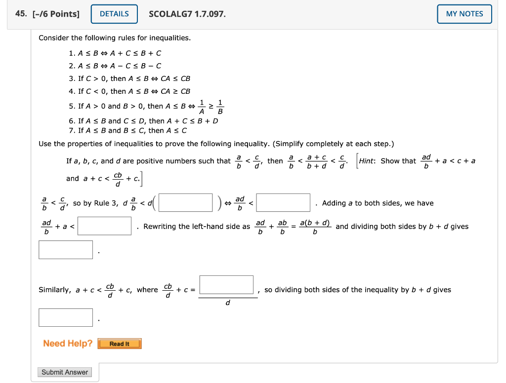 Solved MY NOTES Show that 45. [-16 Points] DETAILS SCOLALG7 | Chegg.com