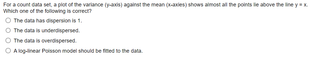 Solved For A Count Data Set A Plot Of The Variance Y Axis 2865