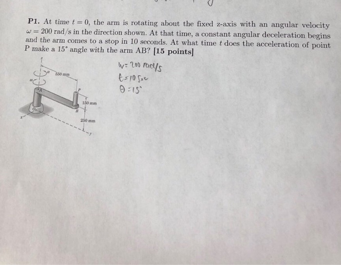 Solved P1. At time t 0, the arm is rotating about the fixed | Chegg.com