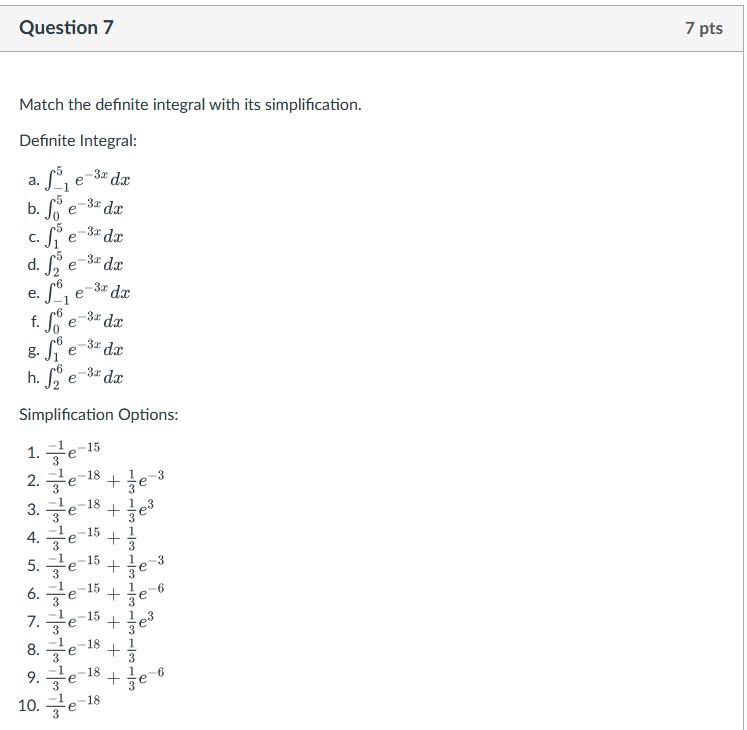 Solved Question 7 Match the definite integral with its | Chegg.com