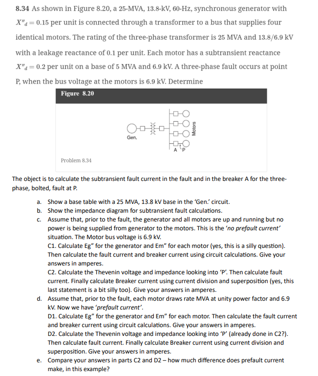 Solved 8.34 As shown in Figure 8.20, a 25-MVA, 13.8-kV, | Chegg.com