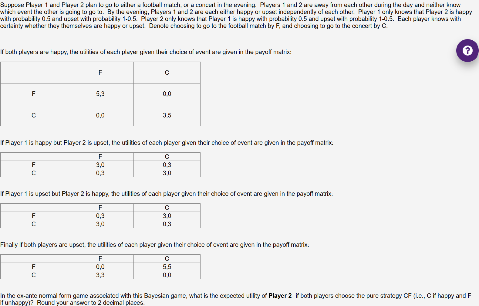 Solved Suppose Player 1 and Player 2 plan to go to either a | Chegg.com