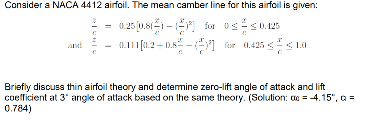 Solved C = Consider a NACA 4412 airfoil. The mean camber | Chegg.com