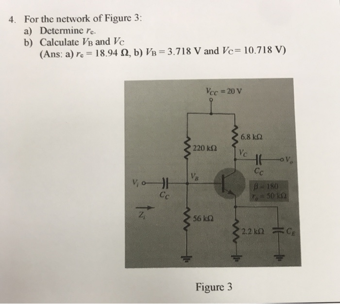 Solved For the network of Figure 3: a) Determine re. b) | Chegg.com