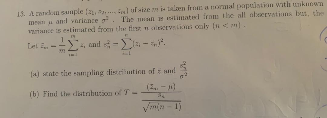 Solved A random sample (z1,z2,dots,zm) ﻿of size m ﻿is taken | Chegg.com