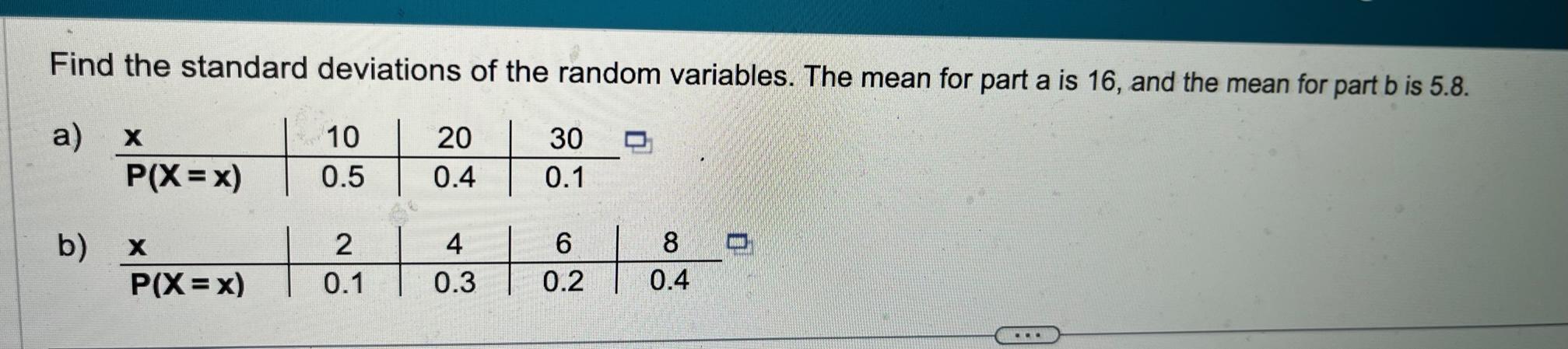 Solved Find the standard deviations of the random variables. | Chegg.com