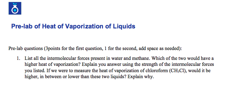 Solved TO Pre-lab of Heat of Vaporization of Liquids Pre-lab | Chegg.com