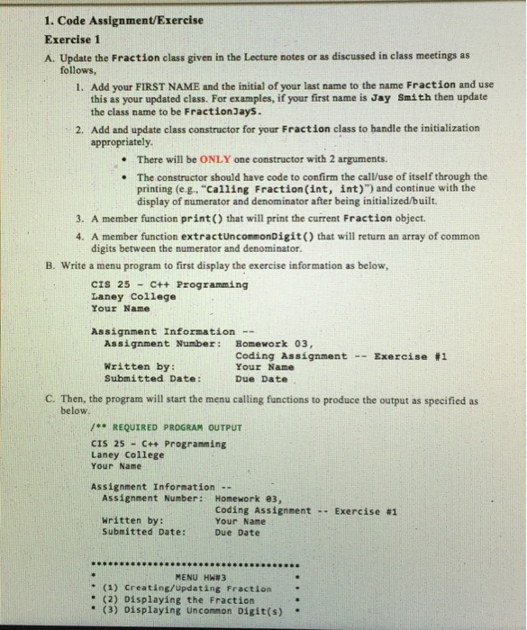 Solved 1. Code Assignment/Exercise Exercise 1 A. Update the | Chegg.com