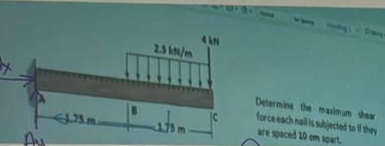 Determine the maximum shear force each nail is | Chegg.com