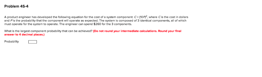 Solved Problem 4S-4 A product engineer has developed the | Chegg.com
