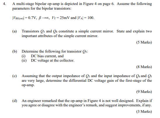 A multi-stage bipolar op-amp is depicted in Figure 4 | Chegg.com