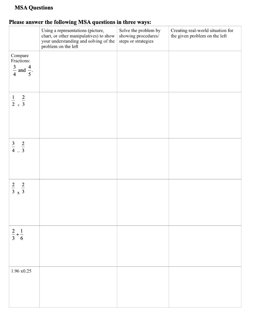 Solved MSA Questions Please answer the following MSA | Chegg.com