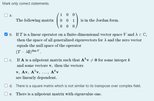Solved Mark only correct statements. a. The following matrix | Chegg.com