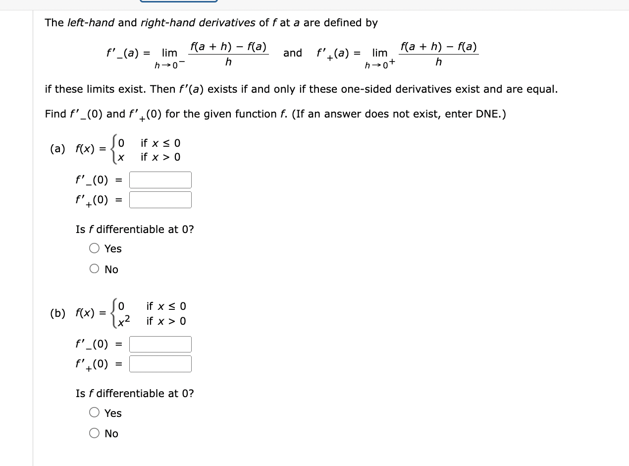Solved The left-hand and right-hand derivatives of f at a | Chegg.com