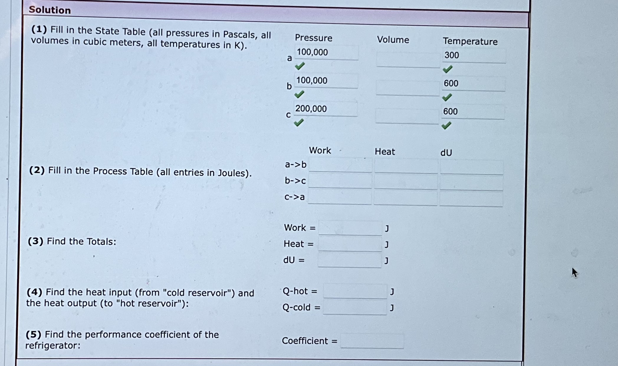Solved Complete Analysis of a Refrigerator Goal Solve for | Chegg.com