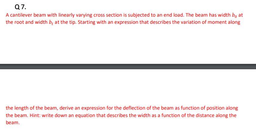 Solved Q7. A cantilever beam with linearly varying cross | Chegg.com