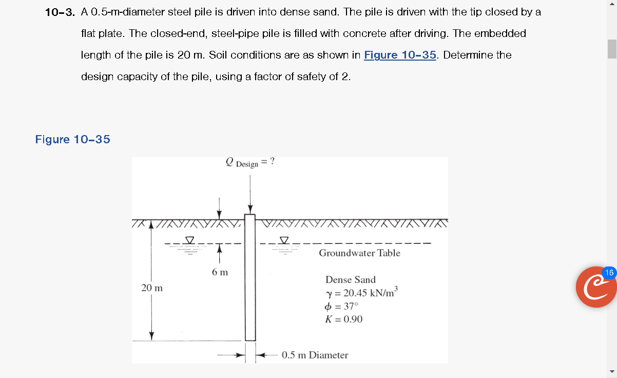 Solved 10-3. ﻿A 0.5 -m-diameter steel pile is driven into | Chegg.com