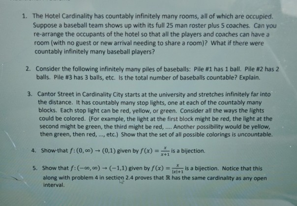Solved 1. The Hotel Cardinality has countably infinitely | Chegg.com