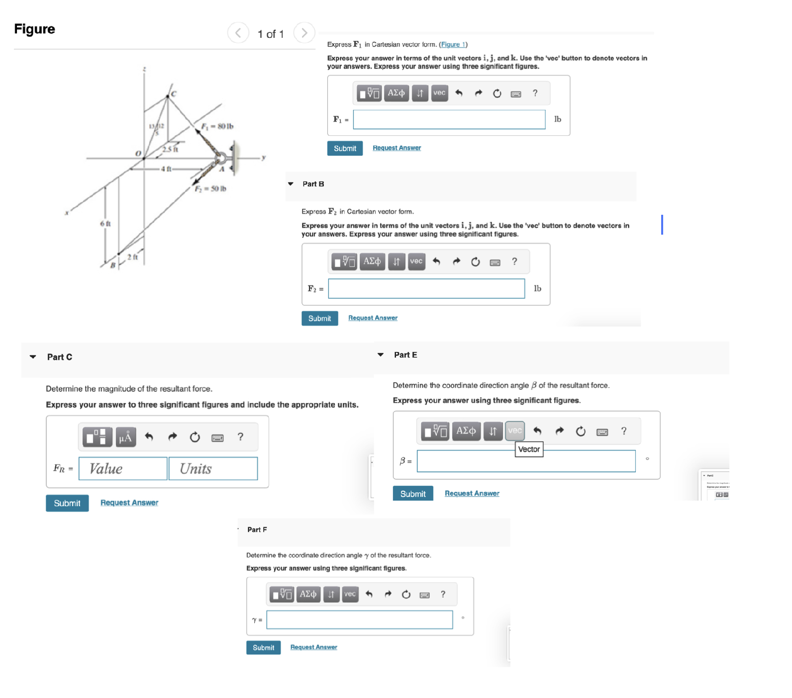 Solved Express F1 in Cartesian vector form. (Figure 1) | Chegg.com