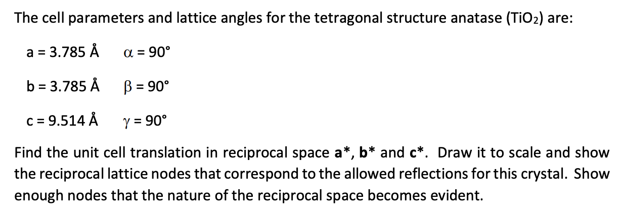 Solved The cell parameters and lattice angles for the | Chegg.com