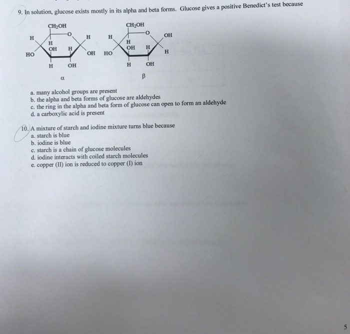 Solved 9. In solution, glucose exists mostly in its alpha | Chegg.com