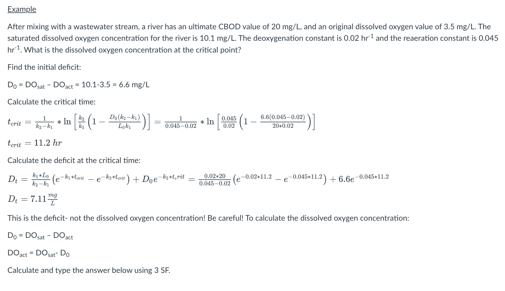 Solved After mixing with a wastewater stream, a river has an | Chegg.com