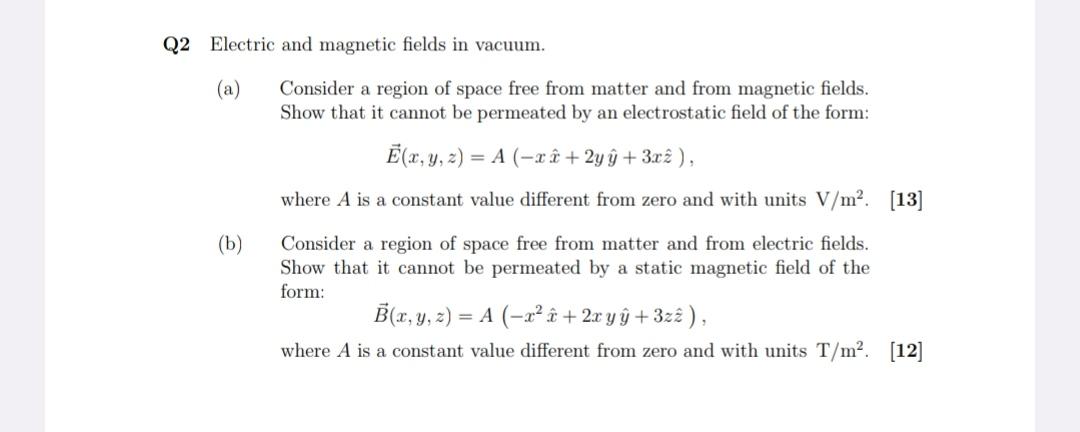Solved 2 Electric and magnetic fields in vacuum. (a) | Chegg.com