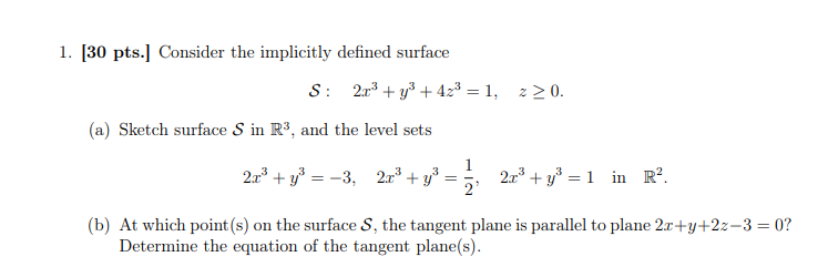 Solved 1. [30 pts.] Consider the implicitly defined surface | Chegg.com