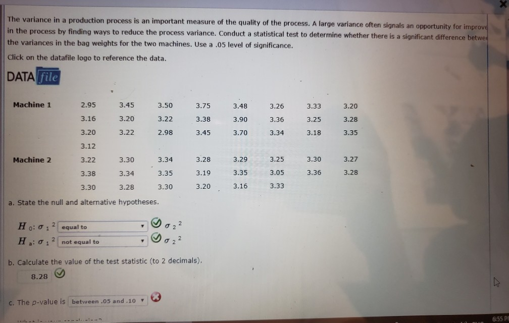 Solved The variance in a production process is an important | Chegg.com