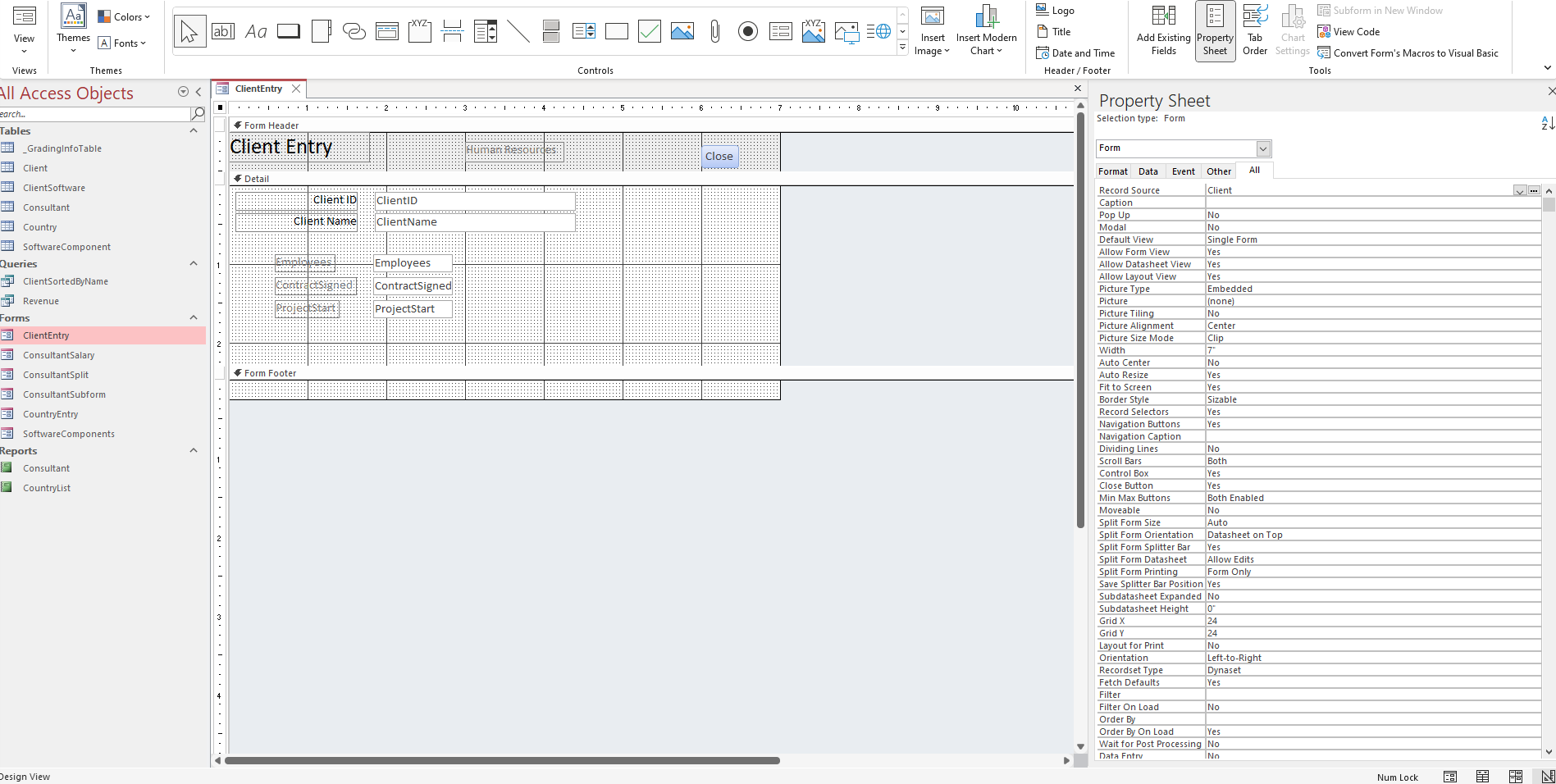 Solved 2. Modify the ClientEntry form in Form Design View by | Chegg.com
