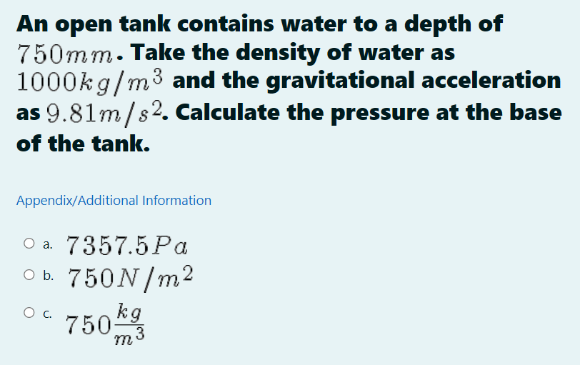 An ﻿open tank contains water to ﻿a depth of750 mm . | Chegg.com