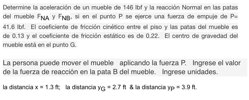 Solved Determine the acceleration of a piece of furniture of | Chegg.com