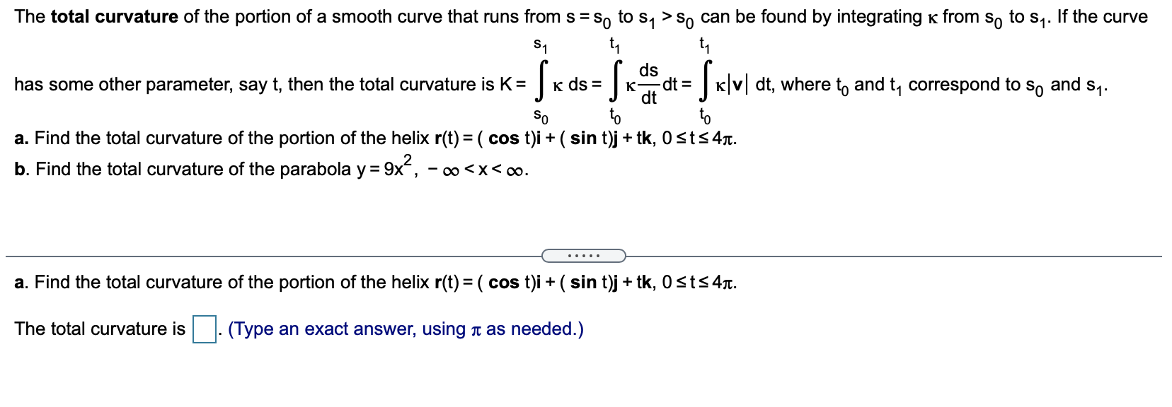 Solved The total curvature of the portion of a smooth curve | Chegg.com