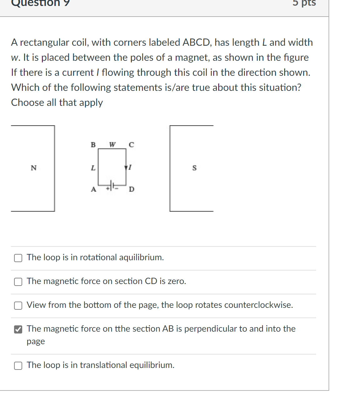 Solved A rectangular coil, with corners labeled ABCD, has | Chegg.com