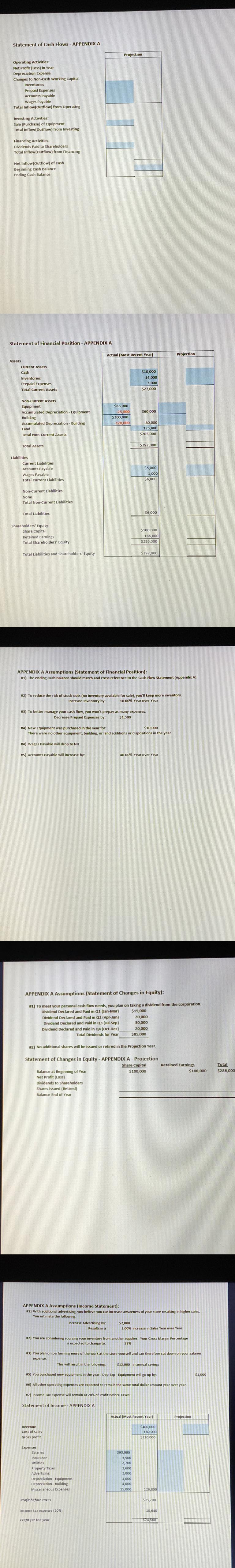 Solved Statement of Cash Flows - APPENDIX A Projection | Chegg.com