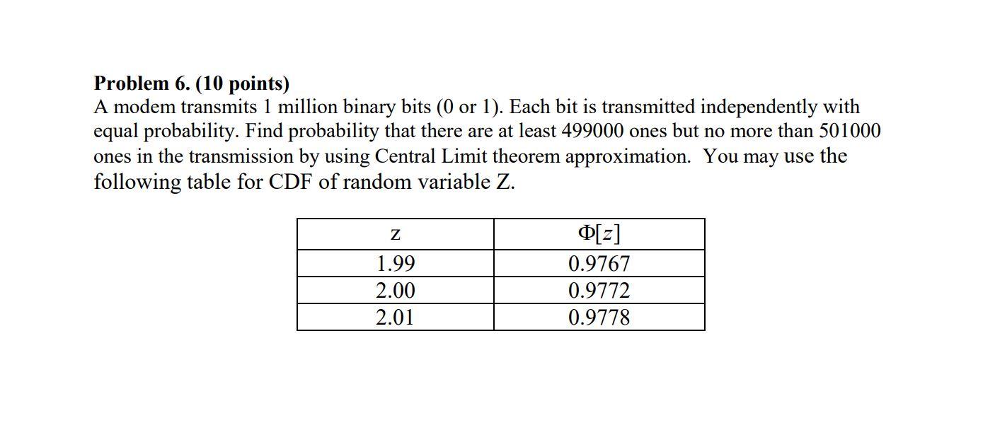 Solved Problem 6. (10 points) A modem transmits 1 million | Chegg.com