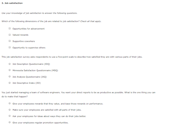Solved 3. Job satisfaction Use your knowledge of job | Chegg.com