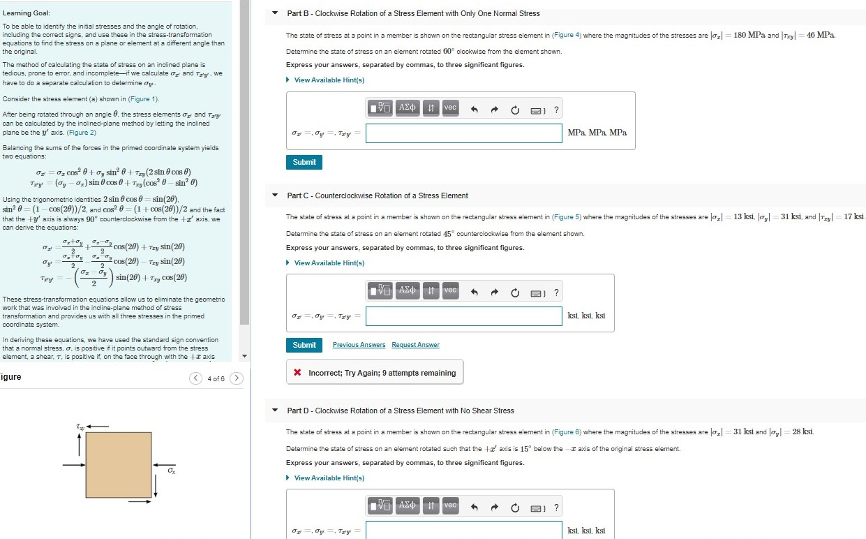 Solved Part B - Clockwise Rotation of a Stress Element with | Chegg.com