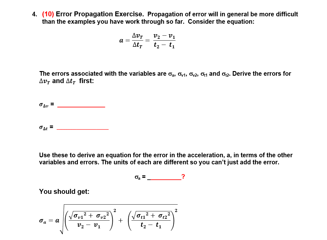 Solved 4. (10) Error Propagation Exercise. Propagation of | Chegg.com