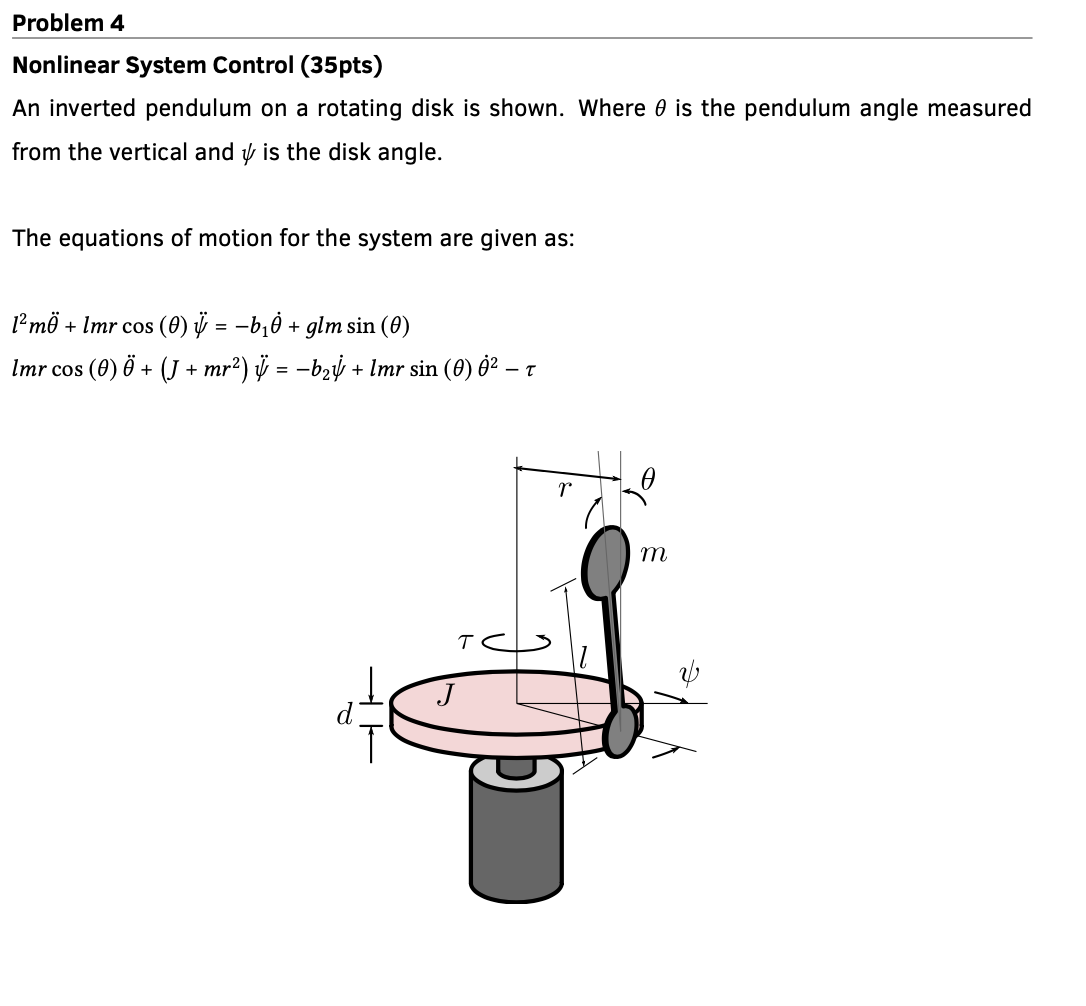 Solved Problem 4 Nonlinear System Control (35pts) An | Chegg.com